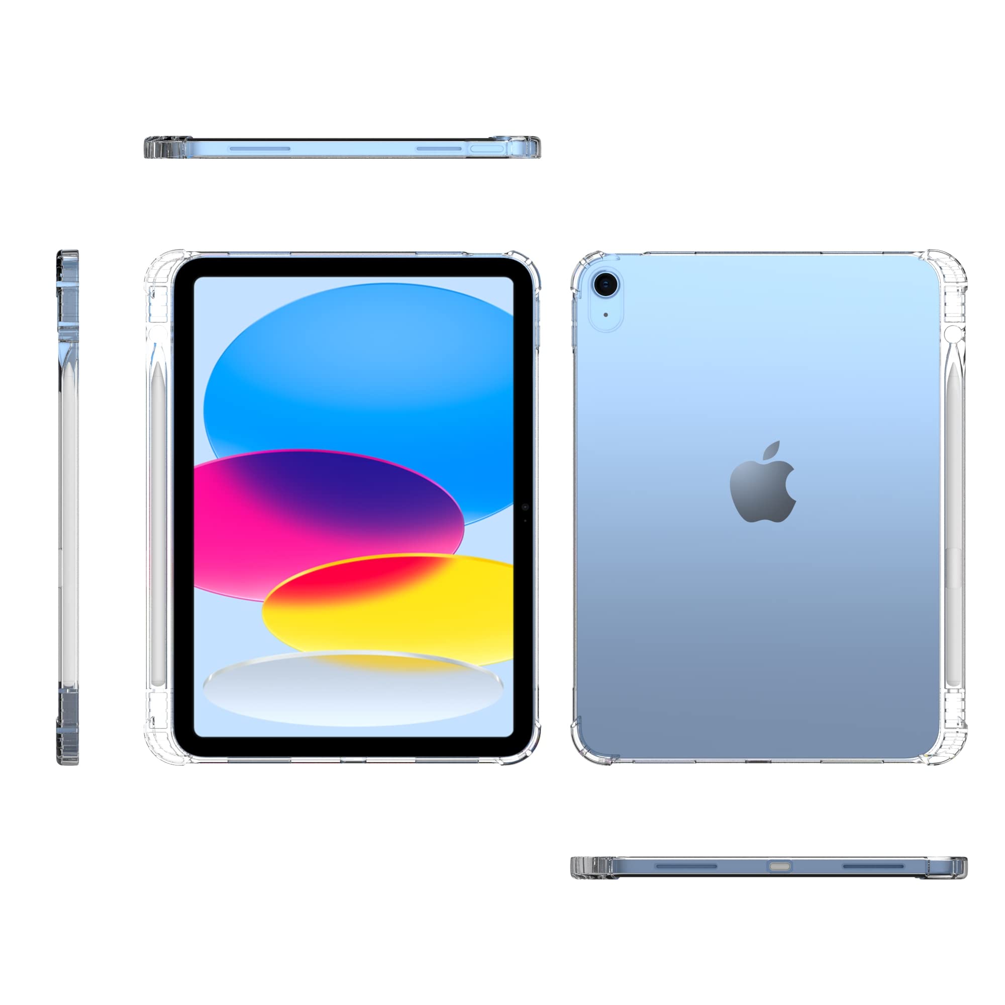 Henology for iPad 10th Generation Case Clear, [Military Grade Protection] [Not Yellowing] Shockproof Phone Case for Apple iPad 10 2022 (Pencil Holder Clear)