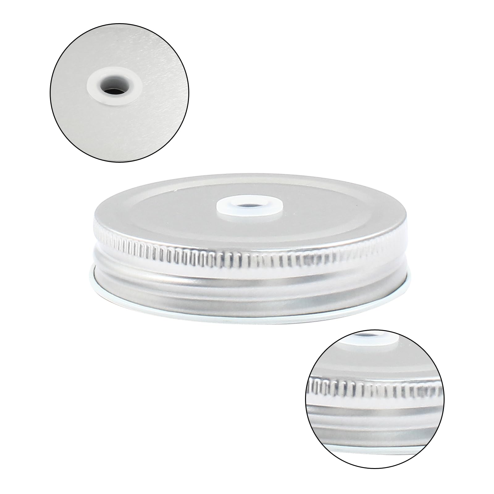 Coufce 8 PCS 2.7" Mason Jar Lids with Straw Hole Stainless Steel Drinking Jar Lids Canning Lids Polished Surface Reusable Premium Mason Jar Lids for Ball, Kerr Jars