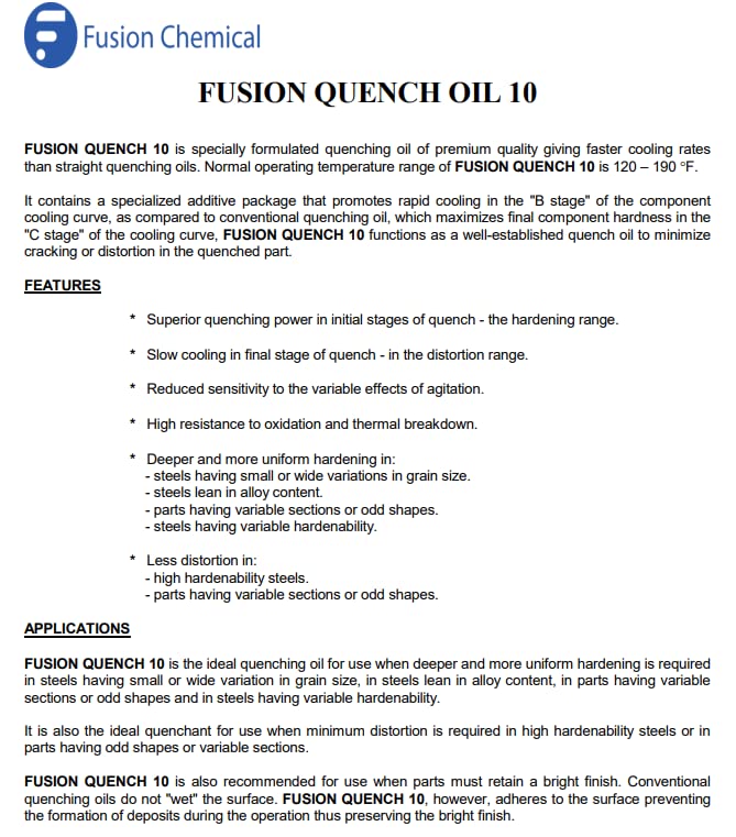 Quenching Oil for Heat Treating Knife Steel | Retains Bright Finish | Deep & Uniform Hardening | Fusion Quench 10 (1 Gallon)