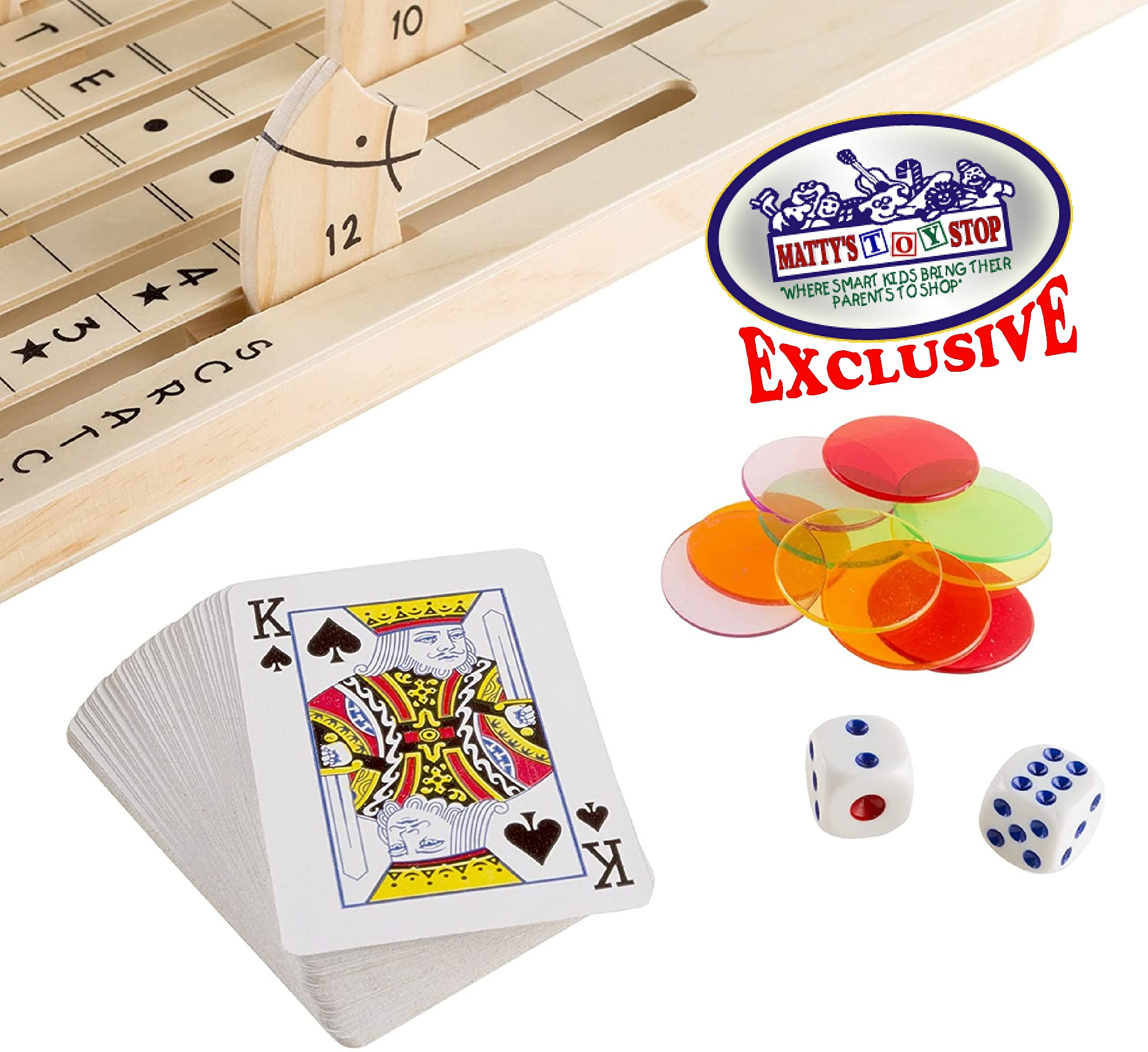 Matty's Toy Stop Deluxe Wooden Horse Racing Derby Game with Dice, Playing Cards & Chips