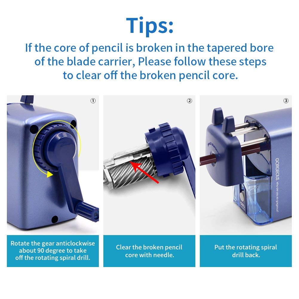 Manual Pencil Sharpener, Eesteros 2 in 1 Hand Crank Pencil Sharpener Heavy Duty for School Classroom, Office, Home(Blue)