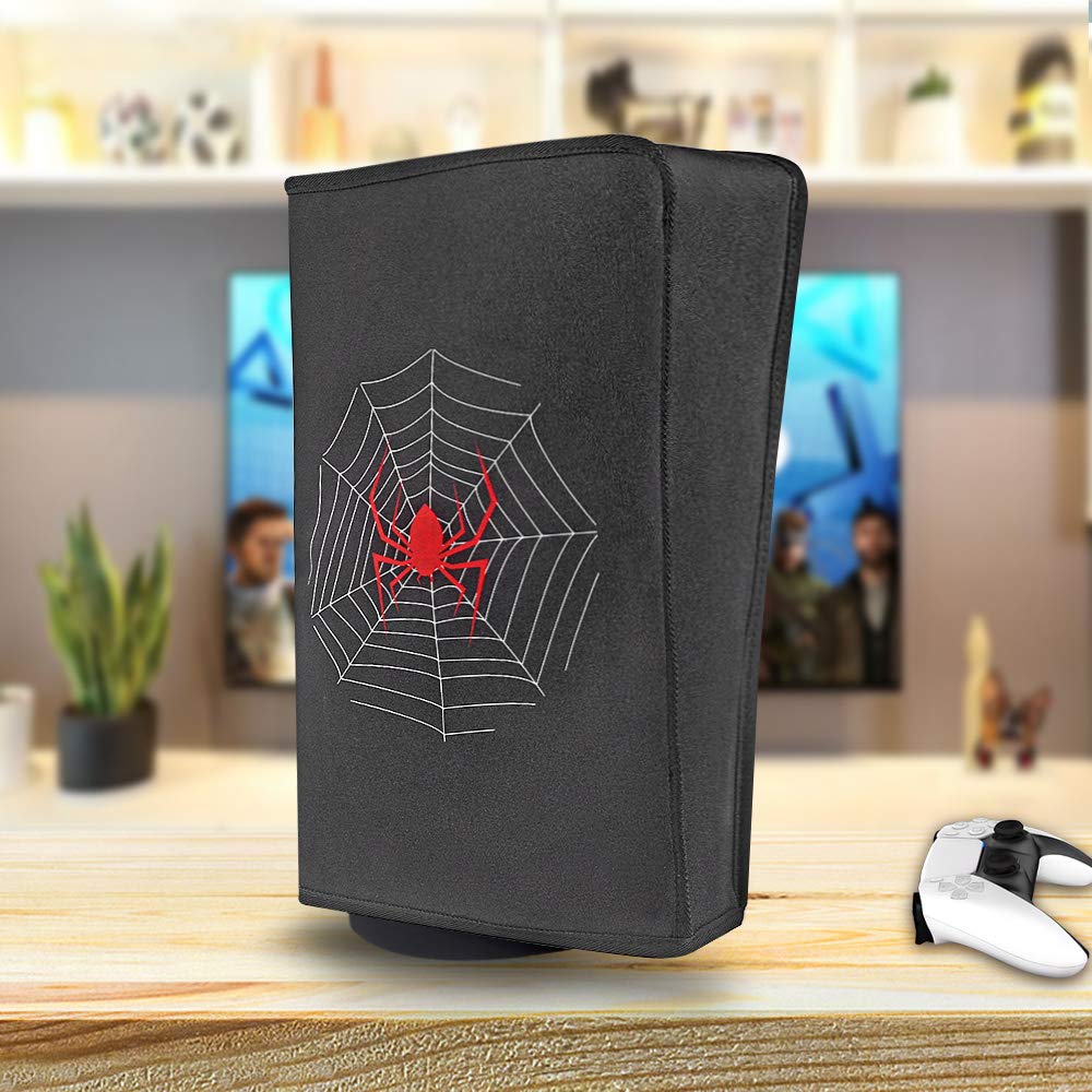 PS5 Console Dust Cover Case,Soft Neat Lining Dust Protective Guard Sleeve for Sony Playstation 5 Console, Anti Scratch,Waterproof and Dust-Proof (Black Spider)