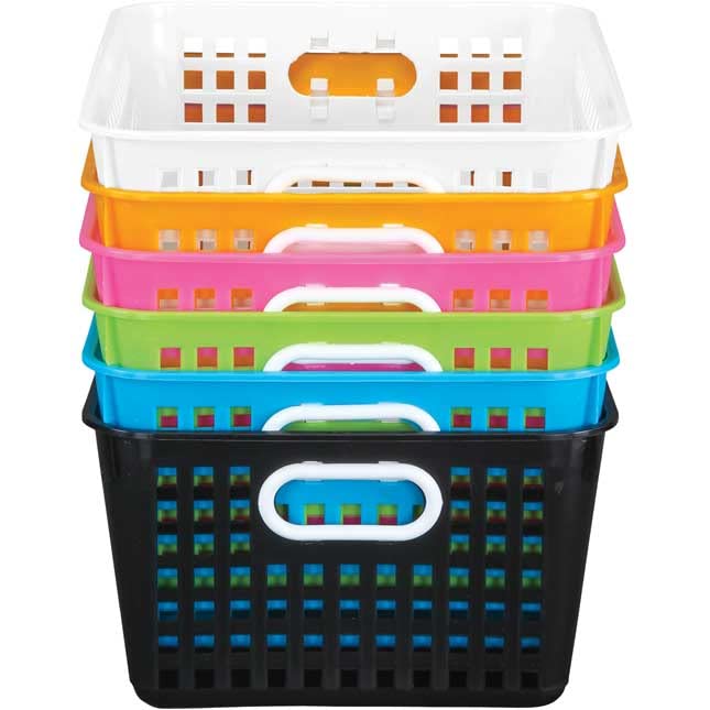 Really Good Stuff - 666014 Plastic Storage Baskets for Classroom or Home Use β Stackable Mesh Plastic Baskets with Grip Handles β Bright Neon Colors β 13" x 10" (Set of 6)