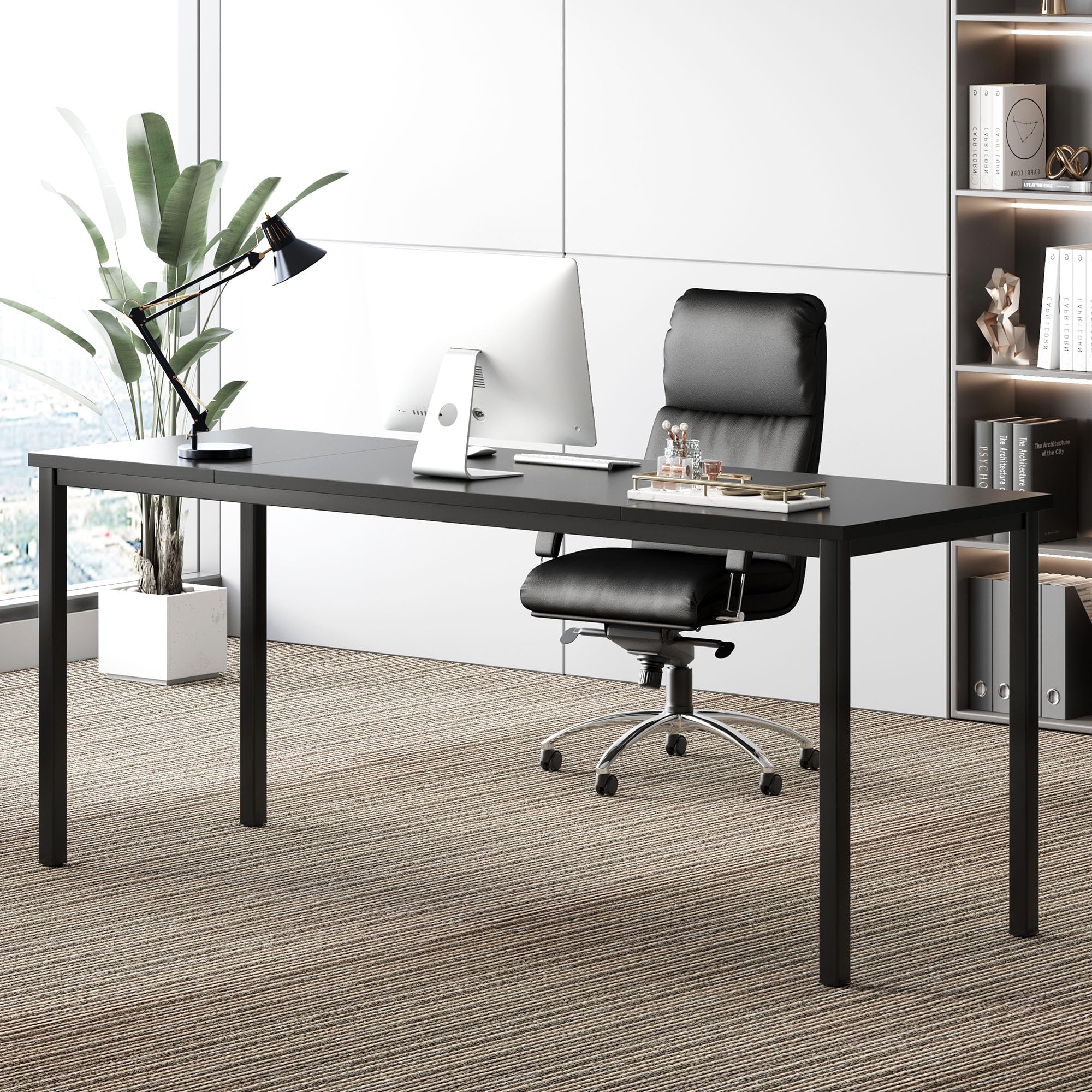 soges 70.8 Inch Stylish Computer Desk, Large Executive Office Desk, Simple Study Writing Desk, Workstation Business Furniture for Home Office, Black