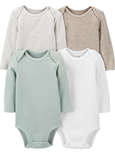 Simple Joys by Carter's Unisex Babies' Long-Sleeve Thermal Bodysuits, Pack of 4, Mint Green/Sand/White/Heather, 24 Months