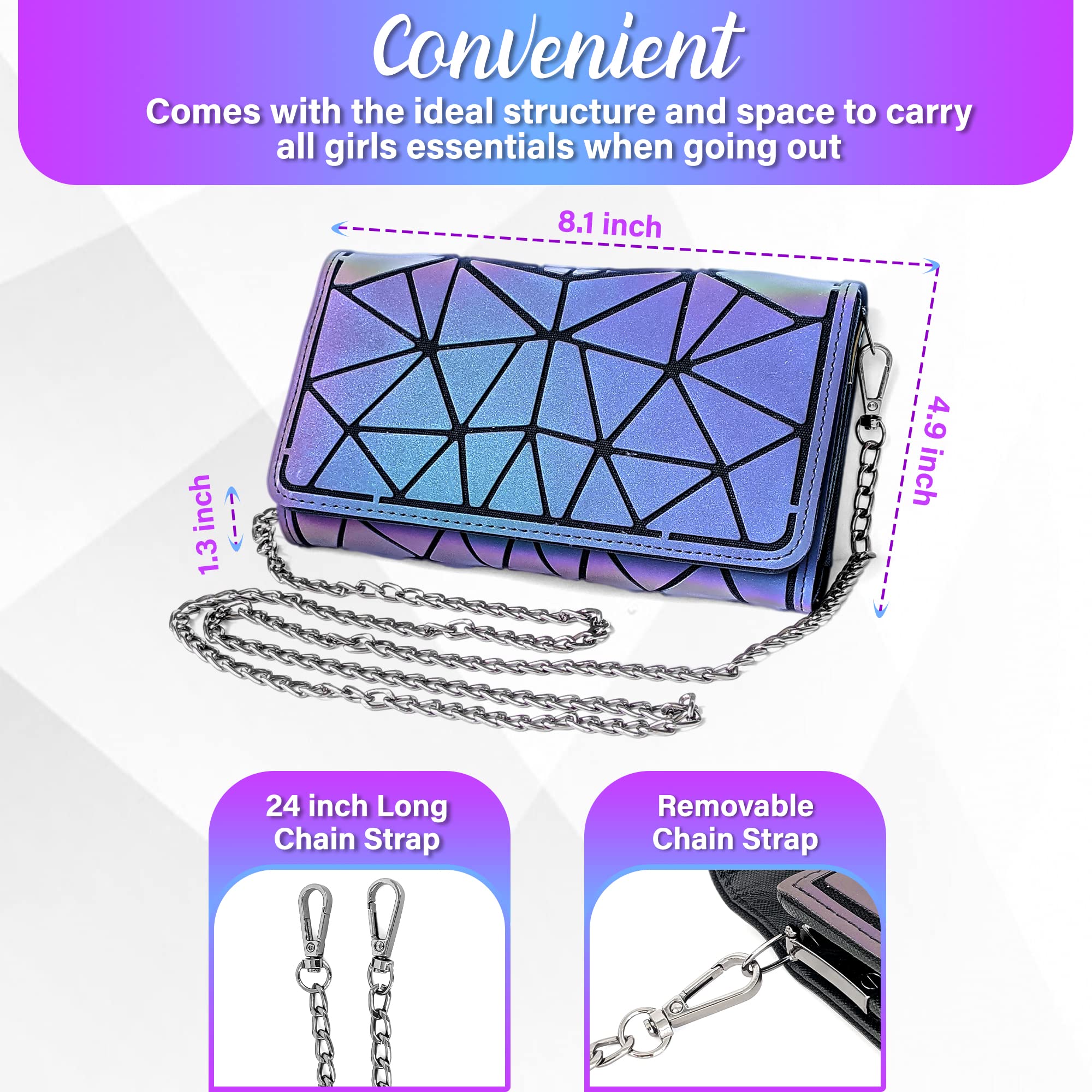 Reflective Crossbody Clutch/Luminous Shoulder Bag/Holographic Fashion Evening Handbag