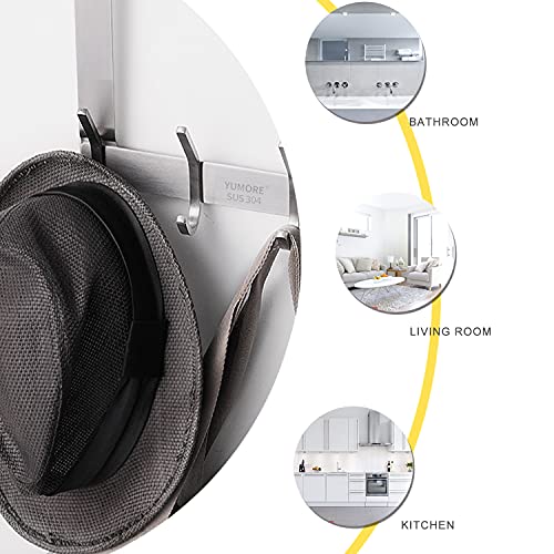 YUMORE Over The Door Hooks, SUS304 Stainless Steel Heavy Duty Door Hanger for Coats Robes Hats Clothes Towels, Hanging Towel Rack Organizer, Easy Install Space Saving Bathroom Hooks, Brushed Finish