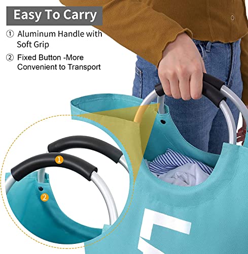 ZERO JET LAG 82L Large Laundry Basket Collapsible Fabric Laundry Hamper Bag Foldable Laundry Bag With Handles Waterproof Washing Clothes Bin Bag Dirty Cloth Storage Hamper Bag (Light Blue, L)