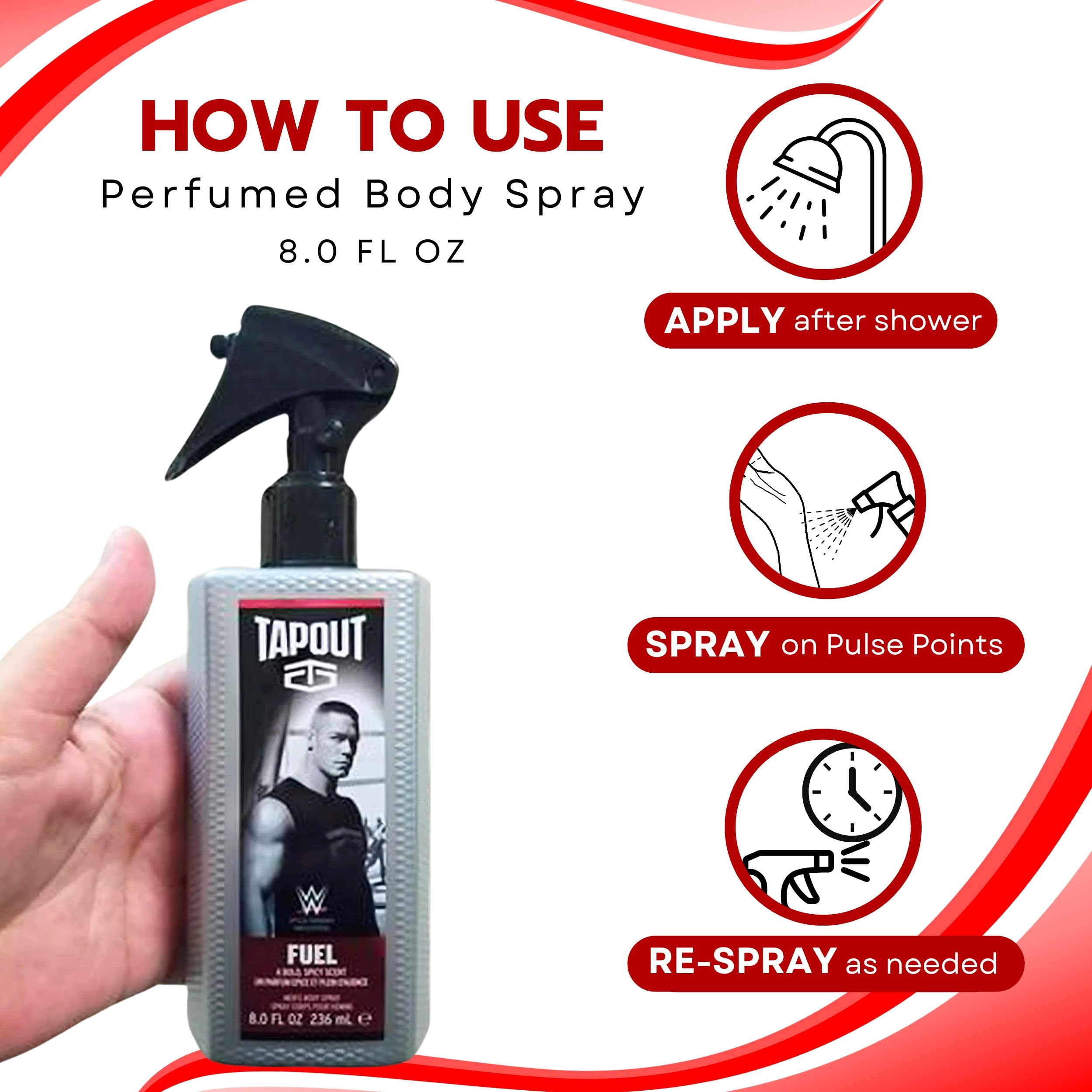 Tapout Fuel Body Spray Perfume for Men – Refreshing Fragrance, 8 oz
