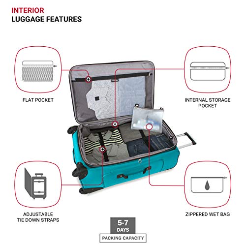 SwissGear Sion Softside Expandable Roller Luggage, Teal, Checked-Medium 25-Inch