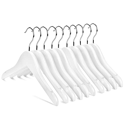 Nature Smile Kids Baby Children Toddler Wooden Shirt Coat Hangers with Notches and Anti-Rust Chrome Hook Pack of 10 (White)