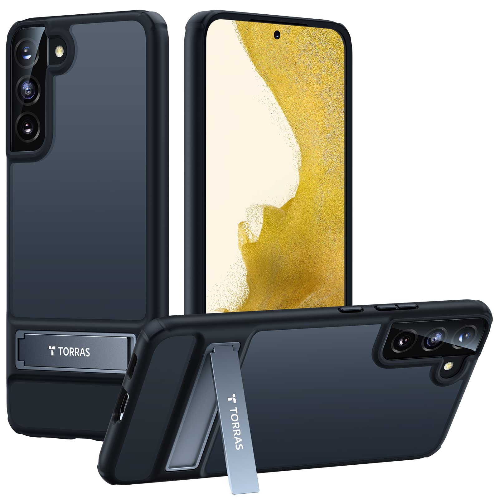 TORRAS MarsClimber for Samsung Galaxy S22+ Plus Case, [Military Grade Drop Tested] [3 Stand Ways Metal Kickstand] Translucent Matte for Samsung S22 Plus Case 5G, Matte Black