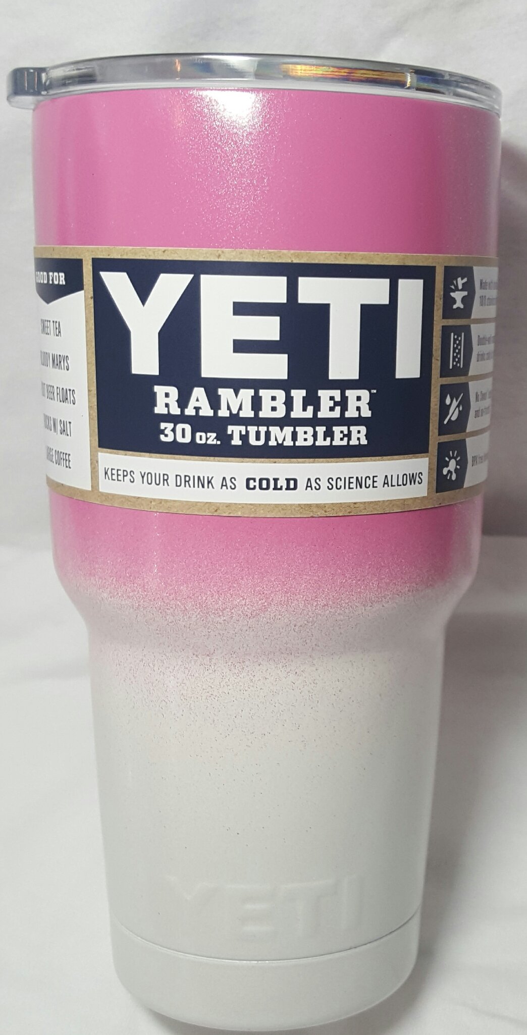 Yeti Rambler, Powder-Coated, 20 ounce, Bubblegum Pink/Pearl White
