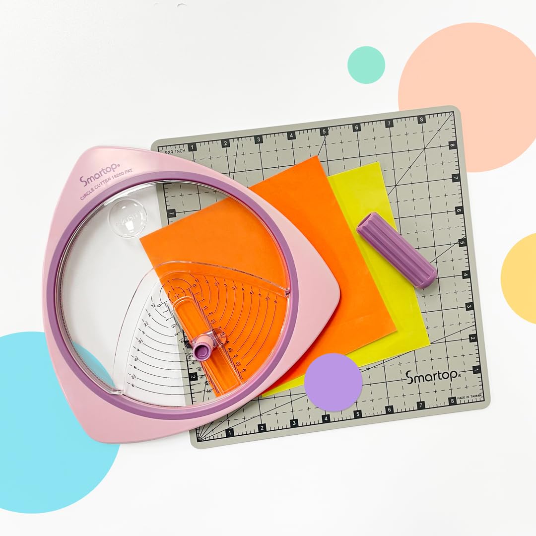 SMARTOP circle paper cutter with sticky mat, 3 Replaceable blades for scrapbooking paper crafts, art DIY, adjustable Circle Cutter