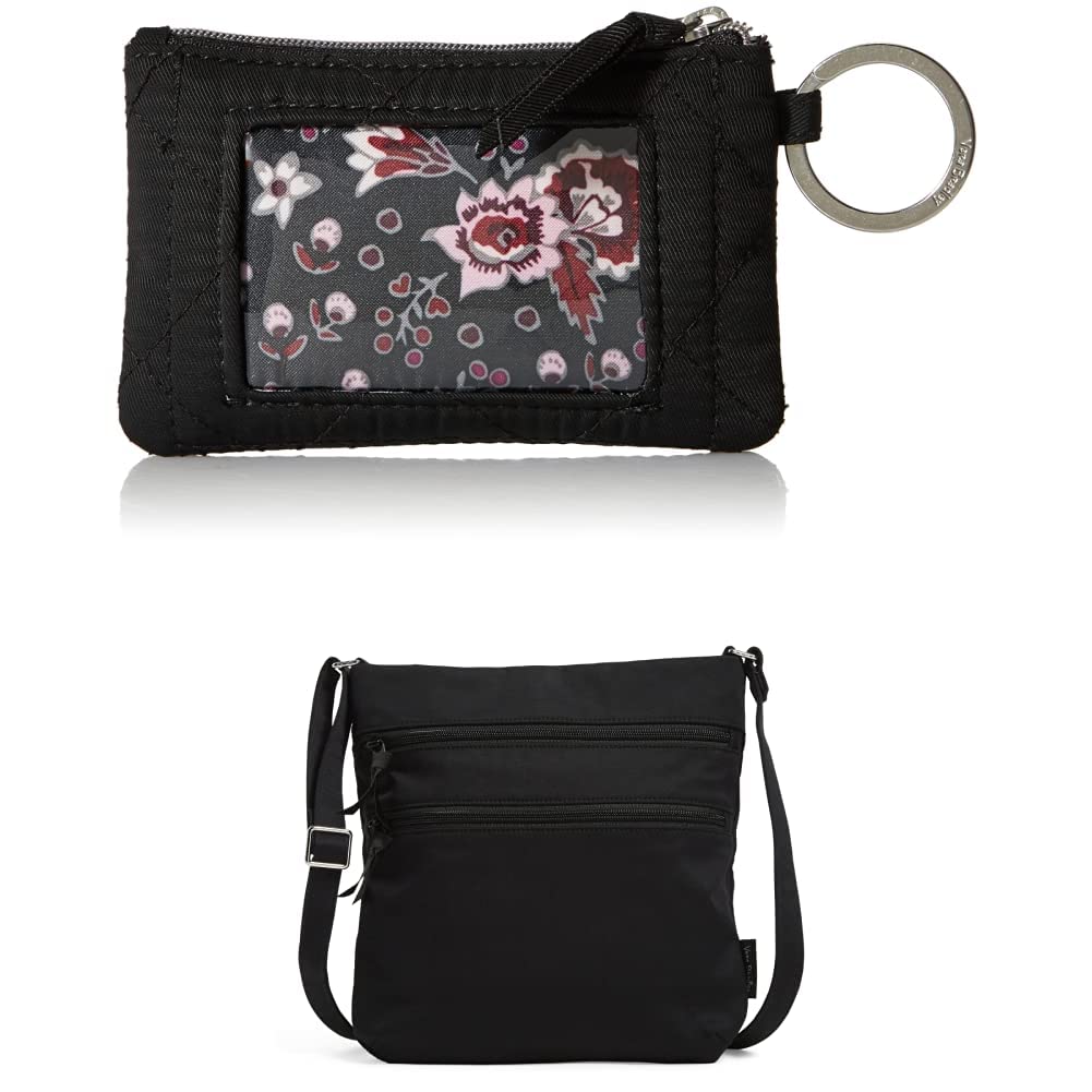 Vera Bradley Women's Performance Twill Zip ID Case Wallet, Black, One Size withVera Bradley Triple Zip Hipster Crossbody Purse, Black-Recycled Cotton