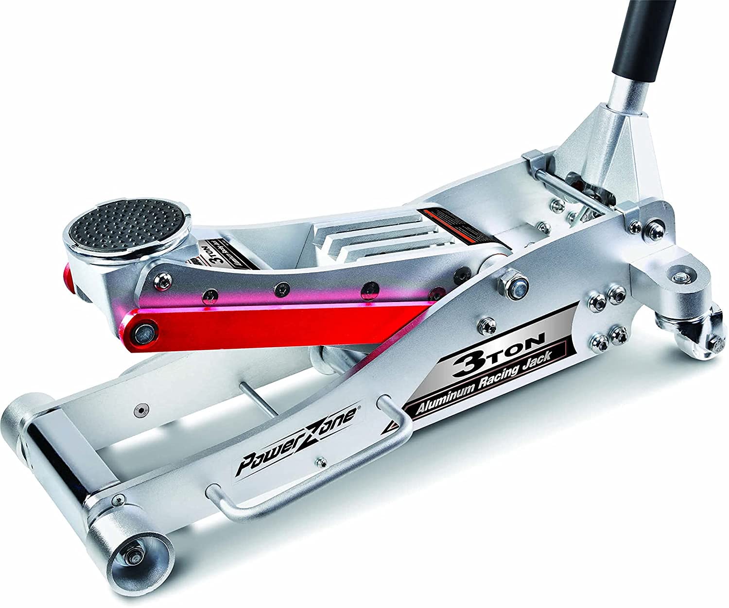 Power Zone 680061 3-Ton Aluminum Hydraulic Racing Jack, Lift Range: 3-3/4” to 19-5/16”,Silver,680061-A