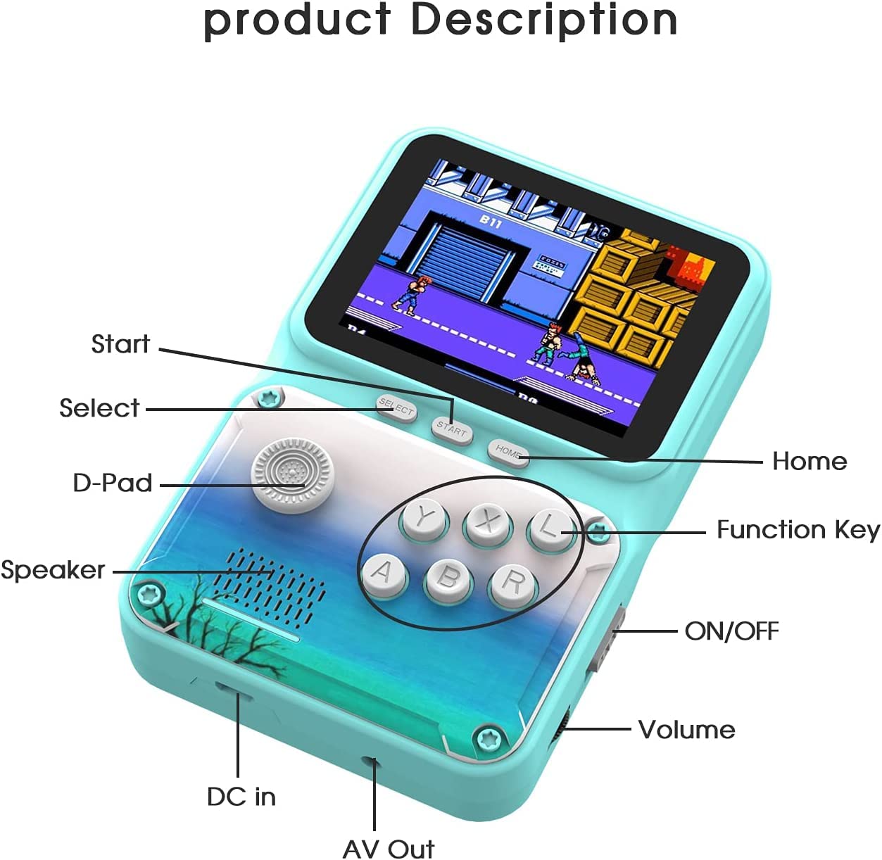 Handheld Game Console for Kids, Protable Retro Video Games Console with 2.8 Inch Screen, Support TV Connection & Two Players, 1000 mAh Rechargeable Battery