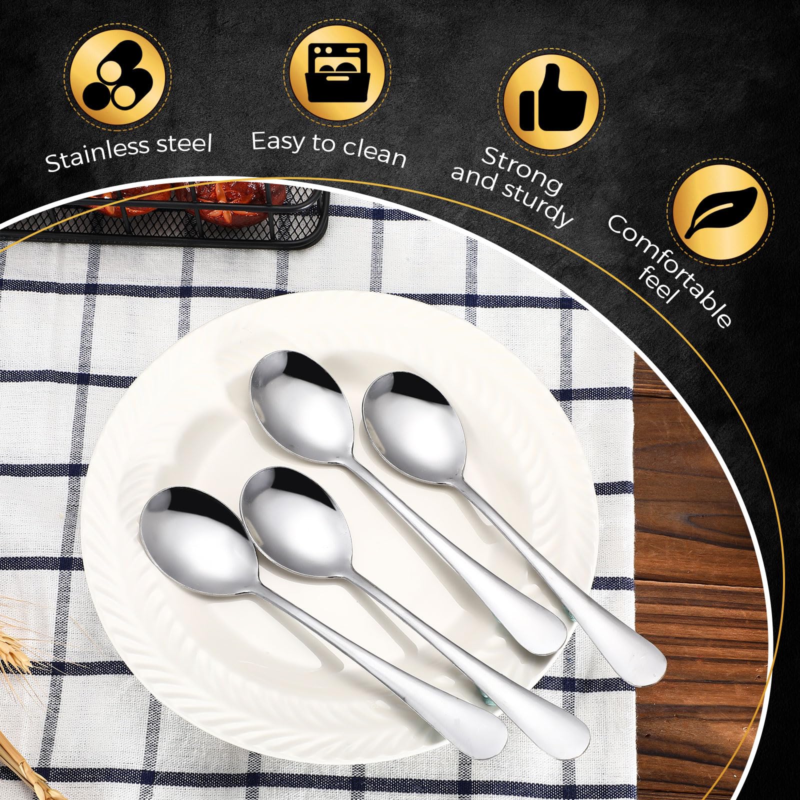 Nuogo 100 Pieces Soup Spoons Set Stainless Steel Spoons Silverware Dessert Spoon Bulk Metal Dinner Spoons Mirror Polished Tablespoon for Home Restaurant Kitchen Dishwasher Safe
