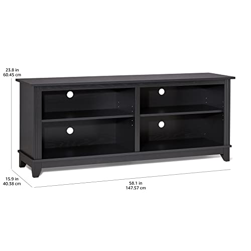 ROCKPOINT 58inch TV Stand Media Console for TV’s up to 65 Inches, Home Living Room Storage Console, Entertainment Center with 4 Open Storage Shelves, Modern TV Console Table (Black)