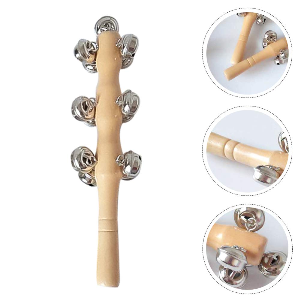 NUOBESTY Wooden Jingle Bells, 1pc Hand Jingle Bells Wood Jingle Bells Wood Handle Musical Bells Jingle Stick Shaker|21x5cm