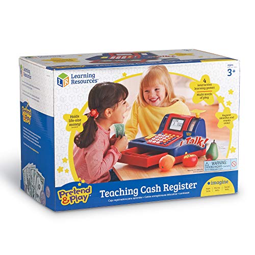 Learning Resources Pretend & Play Teaching Cash Register, 73 Piece Set, Ages 3+, Talking Register, Counting Activities, Money Management