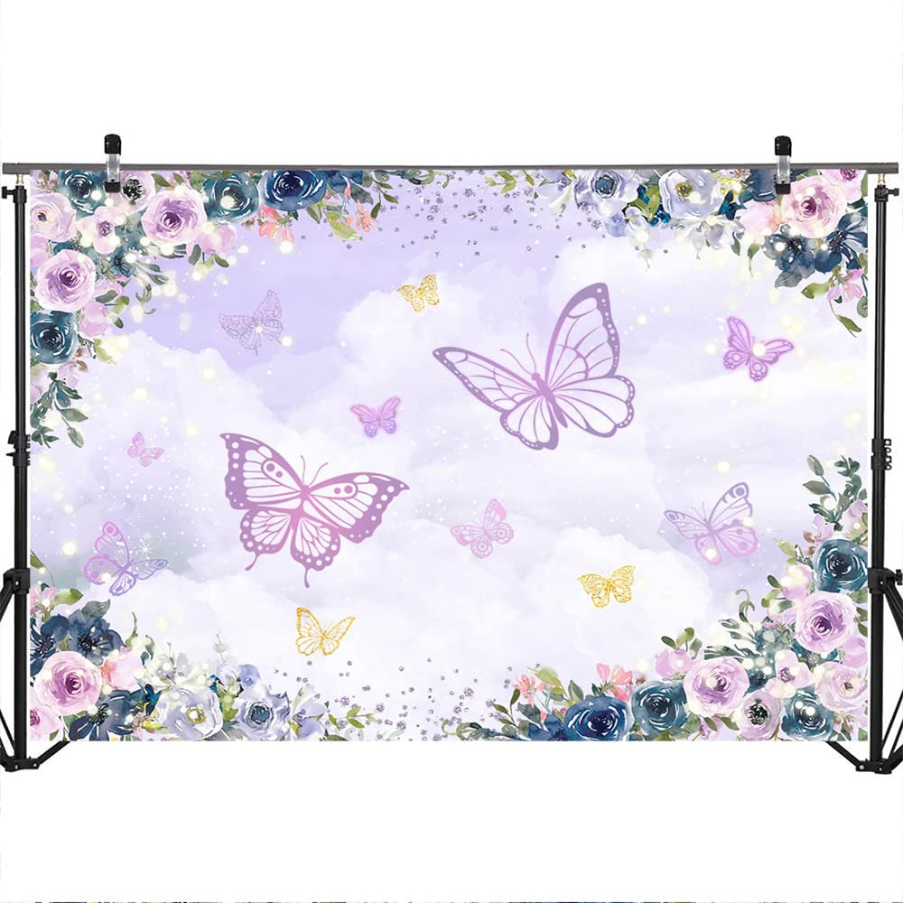 Mocsicka Violet Butterfly Backdrop 7x5ft Purple Floral Girl Butterfly Party Decorations Background Butterfly Theme Wedding Birthday Girls Baby Shower Decorations Backdrop