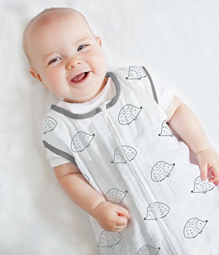 SwaddleDesigns Cotton Muslin zzZipMe Sleeping Sack, Wearable Blanket with 2-Way Zipper, Black Hedgehog, Large (12-18 Month) (Pack of 1)