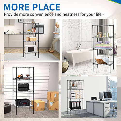 YRLLENSDAN Adjustable Height Wire Shelving with Shelf Liners, 4 Tier Metal Storage Shelves 600lbs Loading Capacity Shelving Units and Storage for Kitchen and Closet (18W x 12D x 44H), Black