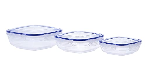 Superio Square Sealed Containers For Food, Set of 3 - Durable Plastic Containers With Lids, Leak Free