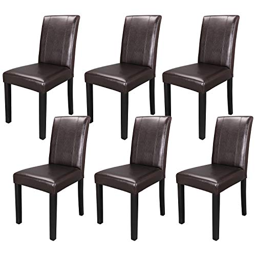 ZENY Dining Chair Set of 6, PU Leather Chairs Modern Diner Chairs Armless Side Chair with Solid Wood Legs for Home Kitchen Living Room