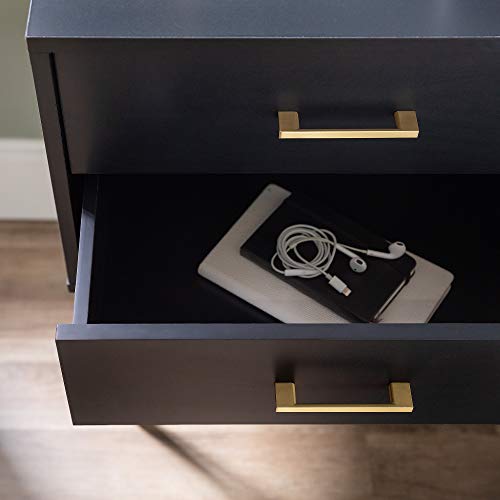 Walker Edison Modern Olivia 2 Drawer Wood Rectangle Side Table Living Room Small End Accent Table, 20 Inch, Black