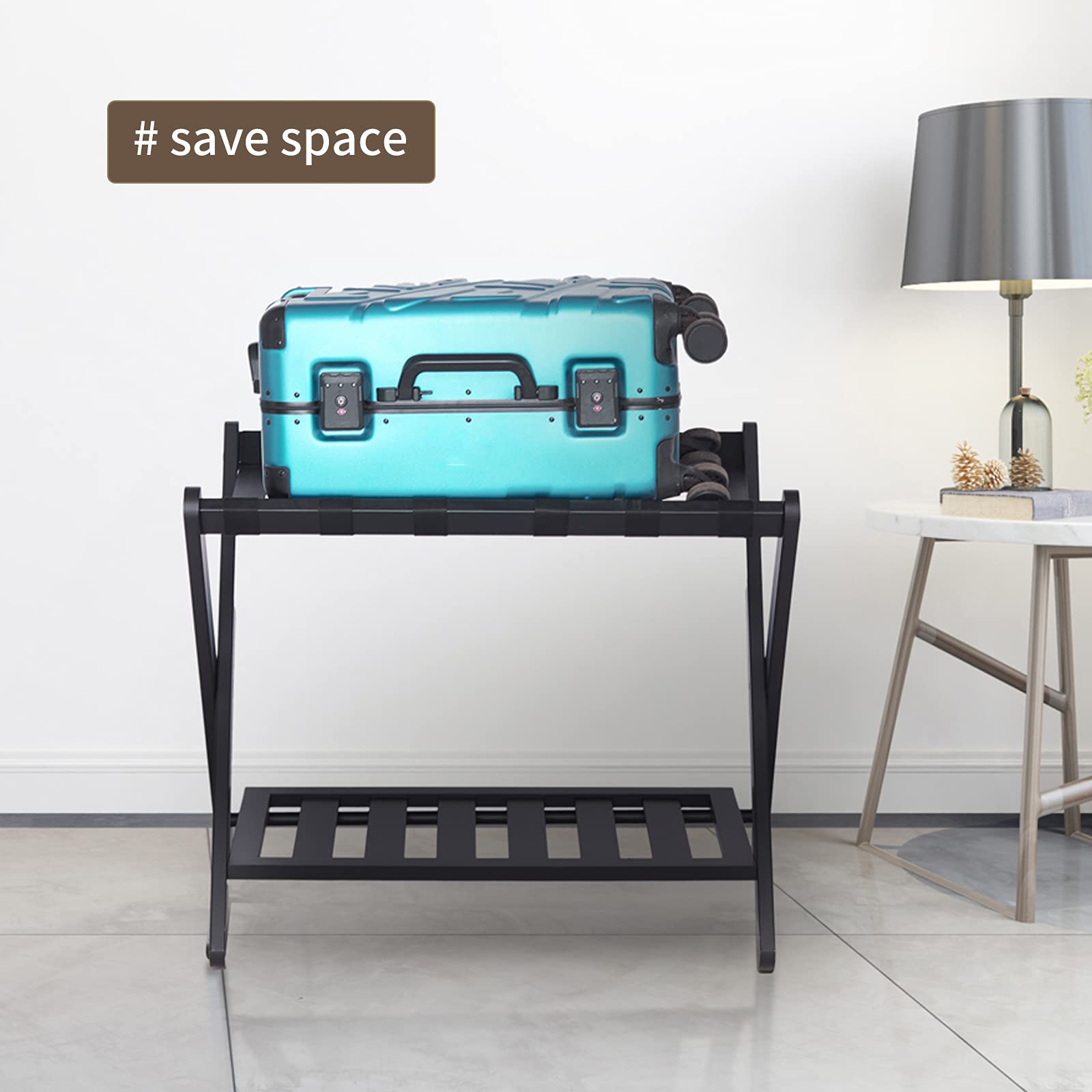 HHDACSON Luggage Rack with Shelf Folding Luggage Rack for Guest Room Bedroom Hotel