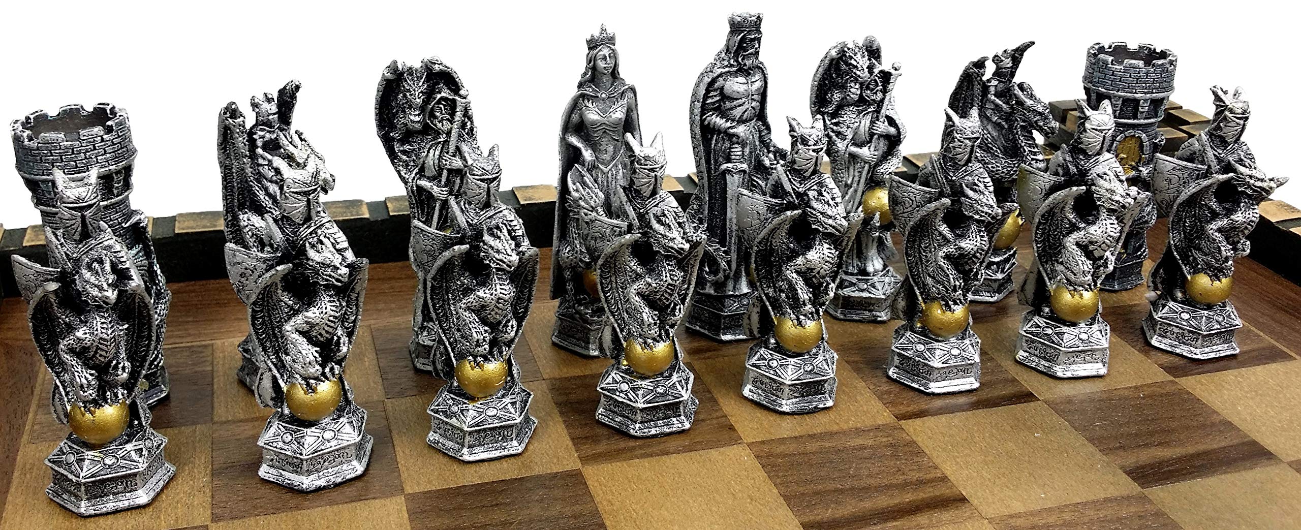King Arthur Sir Lancelot Gold and Silver Medieval Times Camelot Chess Men Set- NO Board
