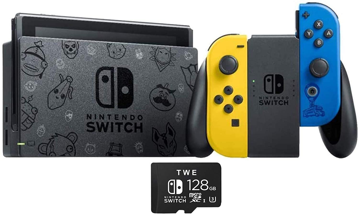 Nintendo Switch Wildcat Bundle - Holiday Family Set Fort nite Special Edition 32GB Console - Yellow and Blue Joy-Con - 6.2" Touchscreen LCD, 2000 V Bucks, TWE 128GB Micro SD Card (Renewed)