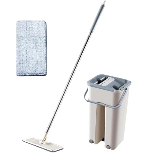 Flat Floor Cleaning Mop | Flat Squeeze Mop and Bucket | Multifunctional Flat Mop and Bucket with Wringer Set for Home, Professional Floor, Wall Mop Cleaner with Ergonomic Handle