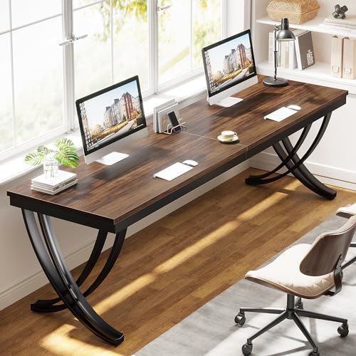 LITTLE TREE 2 Person Computer Desk, 78.7-Inch Extra Long Executive Desk, Large Office Desk for Two People, Wooden Double Writing Desk Study Table for Home Office, Black and Rustic Brown