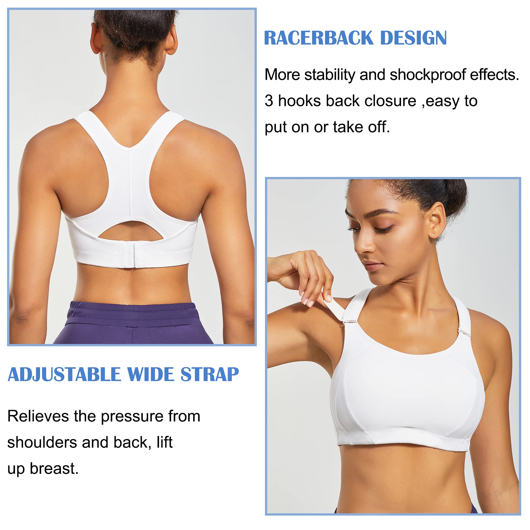 IHHCOXK Racerback High Impact Sports Bras for Women Front Adjustable Wireless Workout Bra Push Up Crop Top(White, Medium)