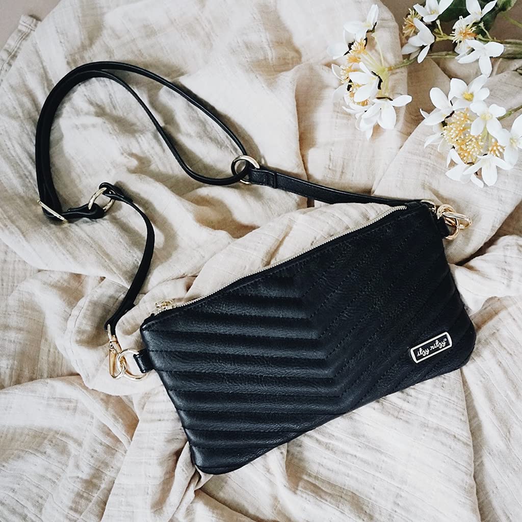Itzy Ritzy Boss Pouch Wristlet, Crossbody Clutch & Belt Bag - Black Clutch Purse for Women - Includes Crossbody Strap & Wristlet Strap - Features 6 Card Slots & 2 Zippered Pockets (Jetsetter)