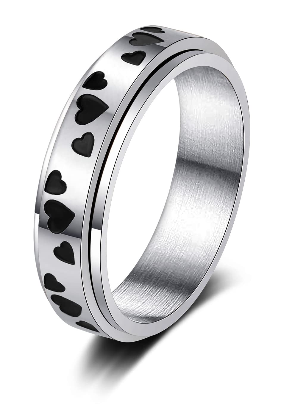 KOHOTA Stainless Steel Fidget Rings for Women Men Anxiety Rings Moon Star Flower Spinner Rings for Anxiety Stress Relieving Band Rings Set Size 6-10