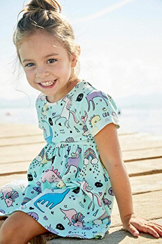 Toddler Girl's Dinosaur Summer Dresses Clothes,Short Sleeve Casual Outfits 4t Blue