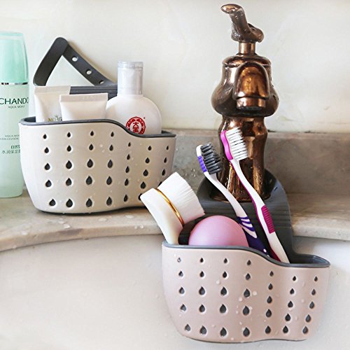 MOTZU Kitchen Sink Shelf Hanging Sponge Drainboard Storage Baskets,Adjustable Snap Sink Faucet Housing Cradle Kitchen Shelving Rack Drain Sponges(Beige)