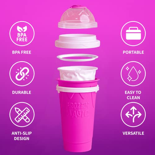 SLUSH MASTERS Slushie Maker Cup - Pack of 3, Quick Frozen, Cooling Magic, Ice Cup, Ice Cream, Smoothie Maker for Family and Friends – FREE Lid, Straw and Cleaning Brush Included