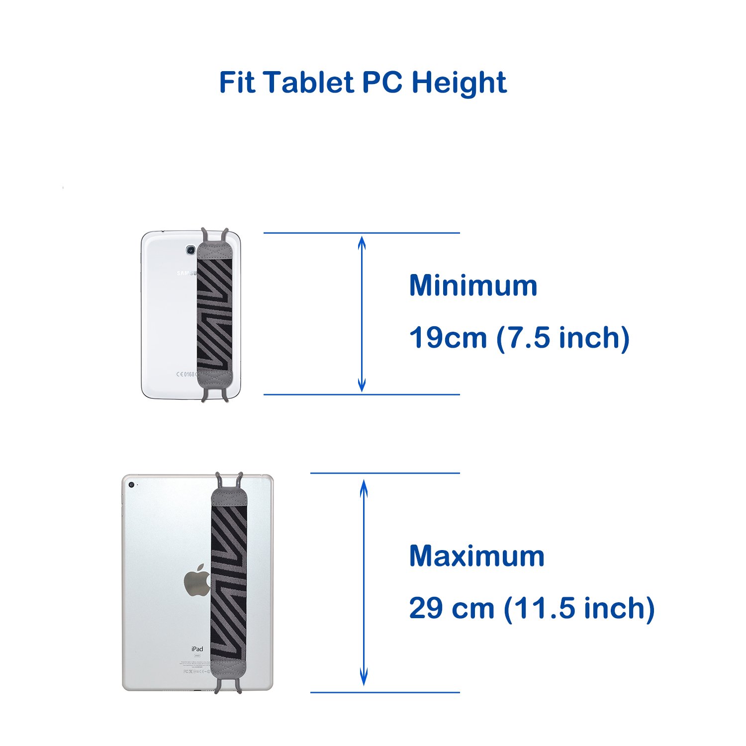 TFY Security Hand Strap Holder with Silicon for Tablets, Compatible with iPad Pro 9.7 Inch, Pro 11 Inch, iPad 9th Gen, iPad Mini 6, iPad Air 5, Samsung Galaxy Tab & Note and More -Gray (ONE Piece)