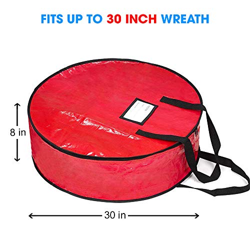 ProPik Christmas Wreath Storage Bag 30" Tear Resistant Material for Holiday Storage Featuring Heavy Duty Handles & Transparent Card Slot 30β X 30β X 7β (Red)