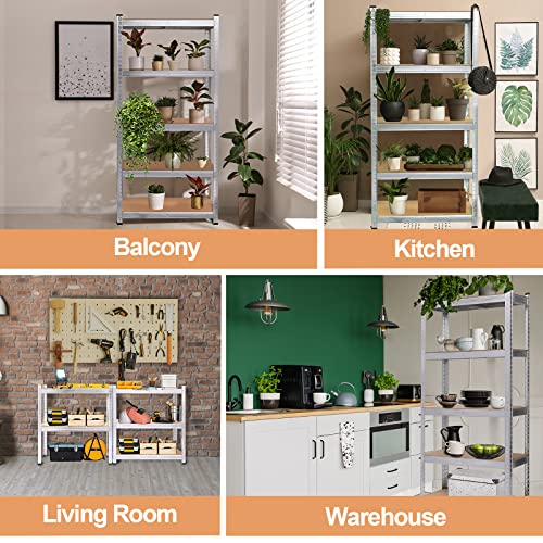 Timati Heavy Duty 5-Tier Adjustable Metal Shelving Unit Utility Rack Shelves,Reversible Metal Storage Shelving with Foot Pads for Warehouse, Basement, Kitchen- Silver