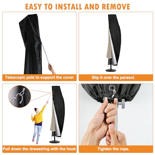 Patio Umbrella Cover,420D Outdoor Cantilevered Offset Umbrella Cover with Sturdy Waterproof Zipper and Top Vent,Outdoor Umbrella Covers (fits 9FT to 12FT)