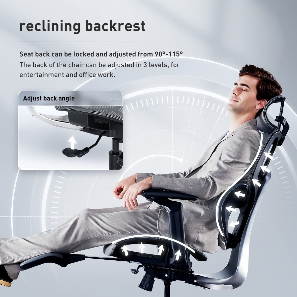 Hbada Ergonomic Office Chair with Elastic Adaptive Lumbar Support, High Back Office Chair with High-Density Mesh, Backrest Height Adjustable Desk Chair with 3D Armrests and Footrest, Black