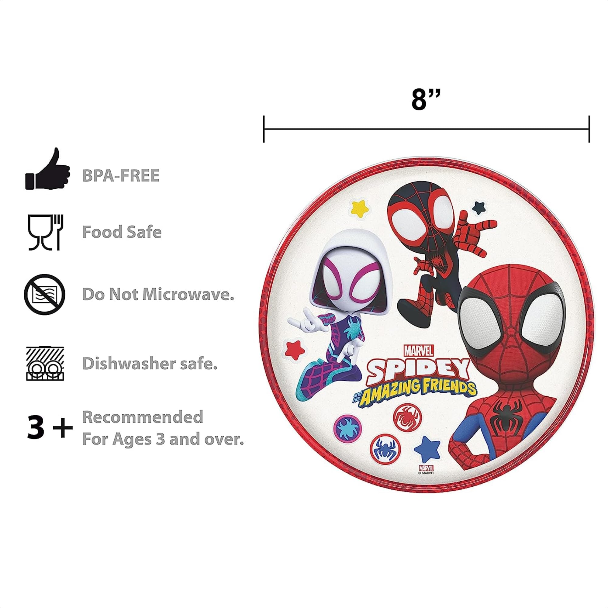 zak! Marvel Spidey and His Amazing Friends - 5-Piece Dinnerware Set - Pack of 2 - Includes Two Each: Water Bottle, 8-Inch Plate, 6-Inch Bowl, Fork & Spoon - Suitable for Kids Ages 3+