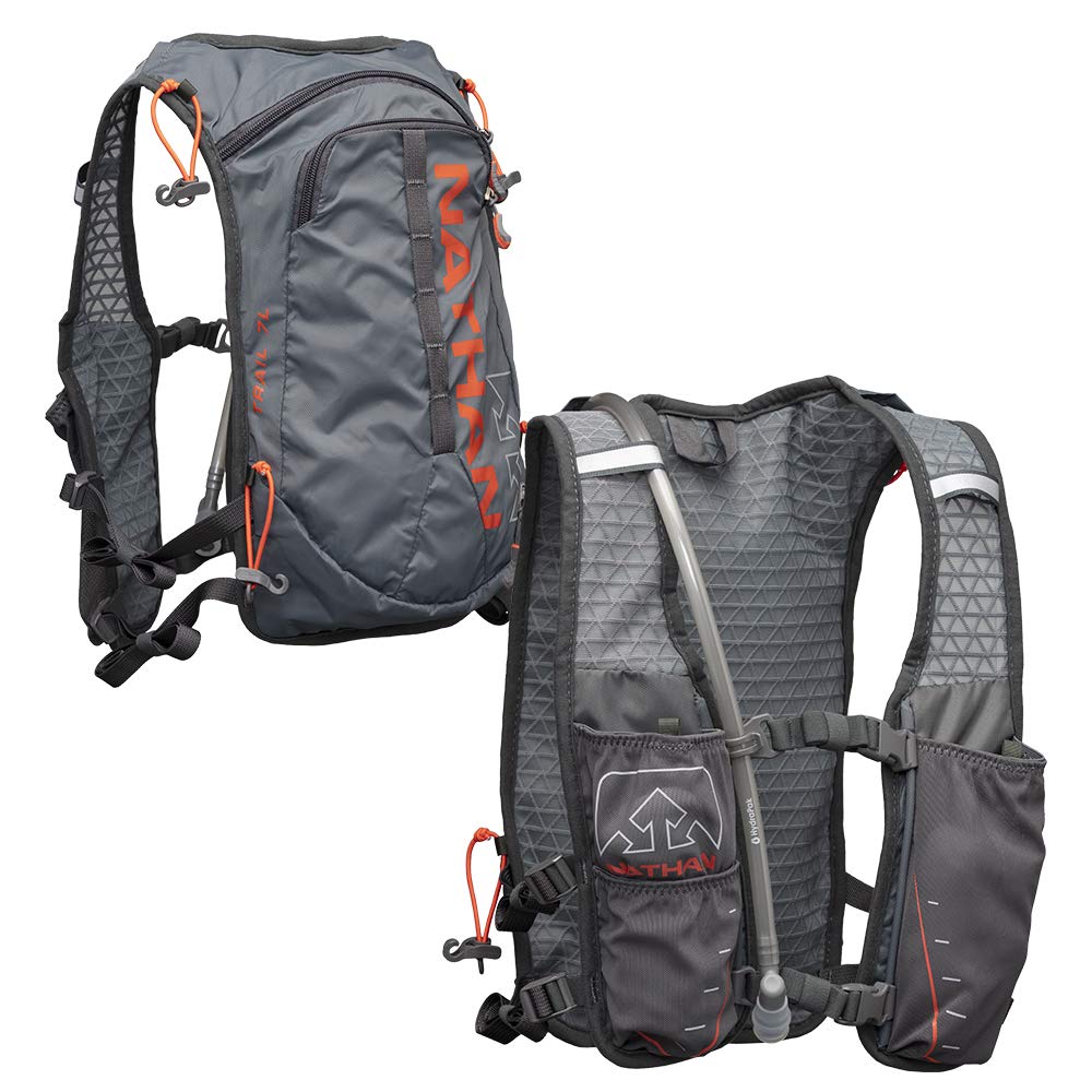 Nathan TrailMix Running Vest/Hydration Pack. 7L (7 Liters) for Men and Women | 2L Bladder Included (2 liters). Zipper, Phone Holder, Water (Blue, One Size Fits Most)