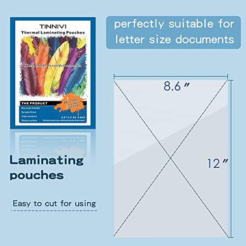 TINNIVI Thermal Laminating Pouches, 3Mil, 8.6"x12" Inches for Letter Size Products, Clear Laminating Sheets for Laminator Machine, 50 Pack